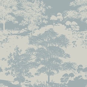 Tyrkysovo-stříbrná vliesová tapeta - stromy, les 105228, Reclaim, Graham&Brown