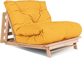 Marior Home Rozkládací futonové křeslo / pohovka Layti - 90 cm / Žlutá / Přírodní buk olejovaný