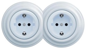 Kliklap - Dvojitá retro zásuvka domovní s rámečkem SCHUKO 230V modrá 2xKA0026+2xKA0108