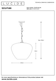 Lucide 70478/40/65 závěsné svítidlo Soufian kouřově šedé, E27, ø40cm