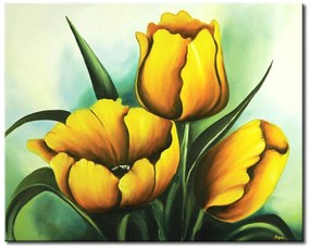 Obraz Tulipány (1-dílný) - kytice květin na pozadí odstínů zelené