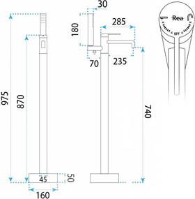 Rea, Volně stojící baterie Rea Foster Brush Nickel, REA-B2252
