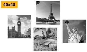 Set obrazů města a historické pohlednice - 4x 60x60 cm