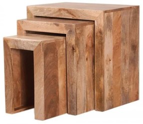 Indický nábytek - Odkládací stolky 3 ks Hina z mangového dřeva Mango natural