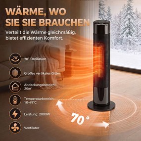 HOMCOM keramický teplovzdušný ventilátor s 3D plamenem, 2000 W, černý