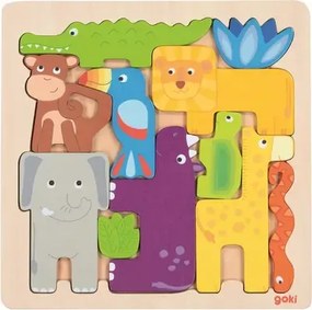 GOKI Obrysové puzzle Safari / 11 dílků / dřevo