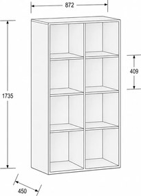Regál FRAME, nižší, 2 sloupce, 1735 x 872 x 450 mm, šedá