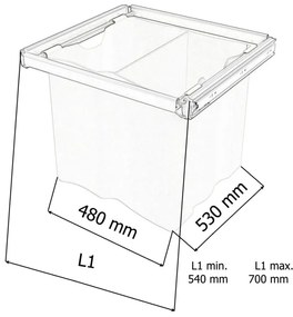 In-Design Koš na prádlo s rámem plný výsuv tlumené zavírání šedý Šířka koše (mm): 480 mm, Minimální nastavitelná šířka: 540 mm, Maximální nastavitelná šířka: 700 mm