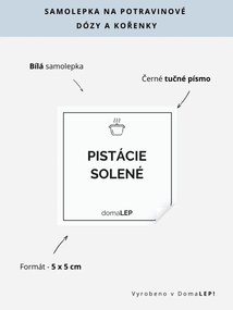 PISTÁCIE SOLENÉ – bílá samolepka na dózu, tučné písmo, 5 x 5 cm | DomaLEP