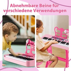 Costway Dětské elektronické piano s 37 klávesami a stoličkou, růžové