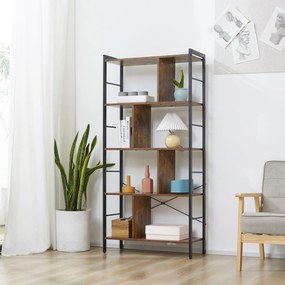 HOMCOM 4-patrová knihovna s 8 úložnými prostory v industriálním stylu pro obývací pokoj, kancelář, ložnici 74x30x157,5 cm Rustikální hnědá