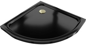 Mexen Flat, čtvrtkruhová akrylátová sprchová vanička 100x100x5 cm SLIM, černá, zlatý sifon, 41701010G