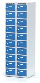 Alfa 3 Šatní skříňka s úložnými boxy, 20 boxů, modré dveře, otočný zámek