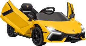 AIYAPLAY elektrické auto 12V licencovaný Lamborghini Revue, dálkové ovládání, rychlost 3-5 km/h, 3-5 let, žluté