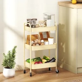 HOMCOM 3patrový přídavný vozík s kolečky, kuchyňský vozík se 3 koši a 2 rukojetími, 45x30,6x79 cm, žlutý