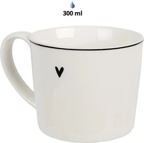 Bílý hrnek s černým srdíčkem Lovely Day - 12*8*7 cm / 275 ml