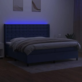 Box spring postel s matrací a LED modrá 200x200 cm textil 3138667