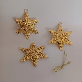 Vánoční ozdoby na stromeček kovové vločky 10 × 7,7 cm, zlatá, balení 3 ks