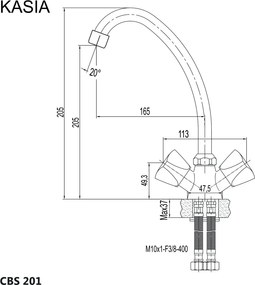 Mereo Mereo, Dřezová stojánková baterie, Kasia, výška 250 mm, chrom, CBS201