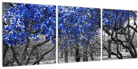 Obraz - Modré stromy, Central Park, New York (s hodinami) (90x30 cm)