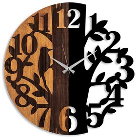 Wallexpert Dekorativní nástěnné dřevěné hodiny Wooden Clock - 71, Ořech, Černá