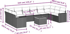 vidaXL 11dílná zahradní sedací souprava s poduškami polyratan [3256627] Barva: Černá a krémová