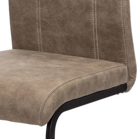 Autronic Pohupovací jídelní židle DCL-413 LAN3, lanýžová látka v dekoru vintage kůže, bílé prošití/černý kov
