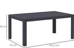 Beistelltisch Balkontisch aus Stahl Rechteckig Kaffeetisch wetterfest Gartentisch 101,5x61x46 cm Grau