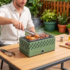 Outsunny gril na dřevěné uhlí 45,5x29x21 cm s integrovaným ventilátorem, nastavitelnou teplotou a miskou na uhlí, světle zelený