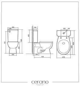 CERANO - WC kombi Favo, Rimless + sedátko - spodní odpad - bílá lesklá - 37,5x63 cm
