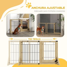 PawHut Dřevěná bariéra pro psy 112-159x70 cm Rozšiřitelná zvířecí brána s trojúhelníkovými podpůrnými nohami pro dveře, chodby a schodiště - přírodní…