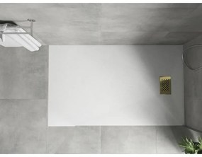Mexen Hugo, obdélníková sprchová vanička SMC 140 x 90 cm, bílá, zlatá krytka, 42109014-G