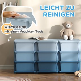 HOMCOM komoda s 9 zásuvkami pro děti – organizér na hračky, modrá, 113 x 37 x 56,5 cm – pro děti 3–6 let