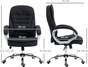 Kancelářská židle Vinsetto s nastavitelnými područkami, ergonomická kancelářská židle, houpací funkce, výškově nastavitelná, černá, len, 64x75x111-12…