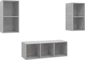3dílný set TV skříněk betonově šedý dřevotříska 3079740