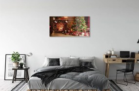 akrylový obraz Krbová dárky vánoční stromky 100x50 cm