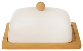 Bílá porcelánová máslenka s bambusovým táckem Orion Whiteline