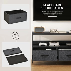 HOMCOM TV skříňka Lowboard se 2 zásuvkami, otevřeným prostorem, pro televizory do 47 palců, 98 x 29 x 56 cm, černá + tmavě šedá