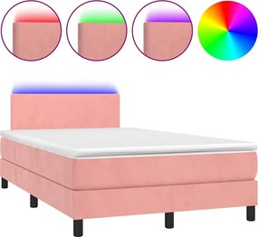 Box spring postel s matrací a LED růžová 120x200 cm samet 3134278