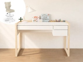 Benlemi Stůl STOLLY se 3 šuplíky a pastelkovníkem do dětského pokoje + ergonomická židle BÉŽOVÁ Zvolte rozměr židle: dítě 133 - 159 cm (výška stolu 71 - 82 cm)