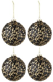 Set čtyř skleněných zlato černých vánočních ozdob J-Line Opala 11 cm