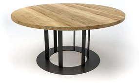 Kulatý jídelní stůl Birdcage z masivu Rozměr: 1200 x 1200 x 750, Barva oceli: Matný čirý lak, Barva dřeva: Bělený dub