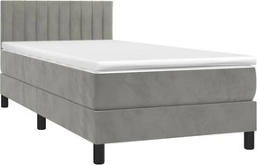 Box spring postel s matrací a LED světle šedá 100x200 cm samet 3134507