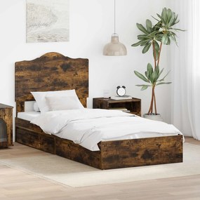 Postel s úložným prostorem se zásuvkou Kouřový dub 90 x 200 cm 3413545