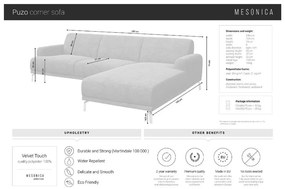 Tmavě šedá sametová rohová pohovka MESONICA Puzo, levý roh