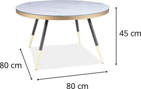 Konferenční stolek Vegas 80 cm bílý mramor/černý