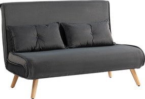 HOMCOM 2místná rozkládací pohovka, postelové sofa, pohovka konvertovatelná na postel, nastavitelná opěrka zad, látkový potah, kovový rám, šedá