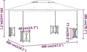 Altán s bočními stěnami a dvojitou střechou 3 x 4 m krémový 318543