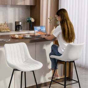 HOMCOM Sada 2 barových židlí, otočné o 360°, potah z umělé kůže, s opěradlem a opěrkou nohou, bílá