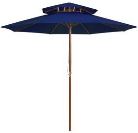 vidaXL Dvoupatrový slunečník s dřevěnou tyčí modrý 270 cm